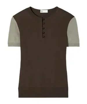 Tory Burch Buttoned Henley Knit T-shirt - Black