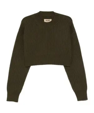 UMA WANG Ribbed Cropped Knit Sweater - Green