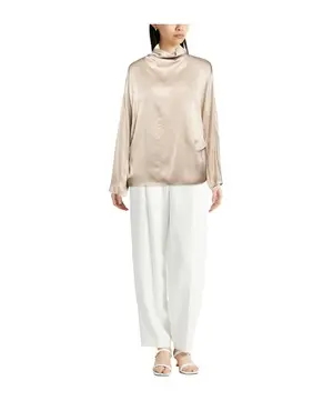 Brunello Cucinelli Silk Turtleneck Long Sleeve Top