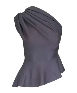 Khaite Khaite Aimee One-Shoulder Draped Peplum Blouse Gray