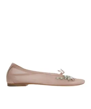 Simone Rocha Simone Rocha Rhinestone Appliqué Mesh Ballet Flats Nude