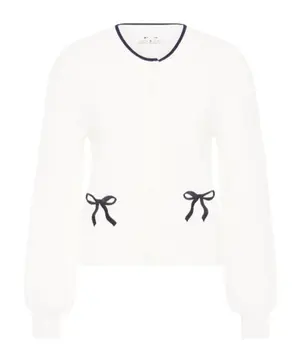 The Upside Textured Knit Bow Detail Cardigan - White