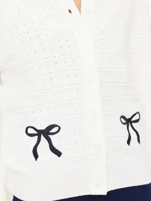 The Upside Textured Knit Bow Detail Cardigan - White