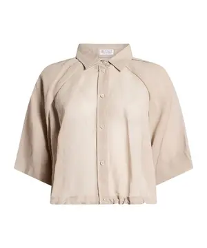 Brunello Cucinelli Plain Gauze Cropped Shirt With Appliqué And Beads