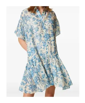 TWINSET Floral Print Shirt Dress With Flared Hem - Blue