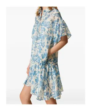 TWINSET Floral Print Shirt Dress With Flared Hem - Blue