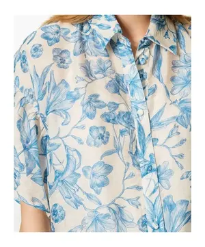 TWINSET Floral Print Shirt Dress With Flared Hem - Blue