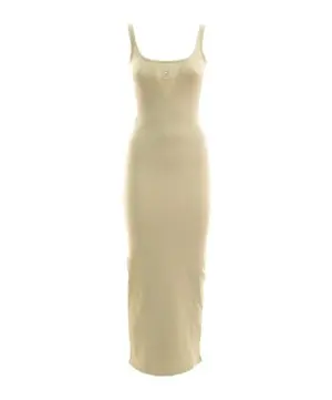 MARINE SERRE Crescent Moon-embroidered Ribbed Midi Dress - Nude