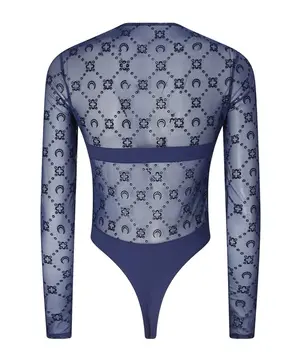 MARINE SERRE Moonogram Flock-print Mesh Bodysuit - Blue