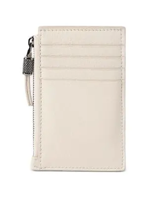 Brunello Cucinelli Grained Leather Card Case With Shiny Zipper Pull