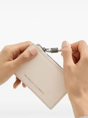 Brunello Cucinelli Grained Leather Card Case With Shiny Zipper Pull