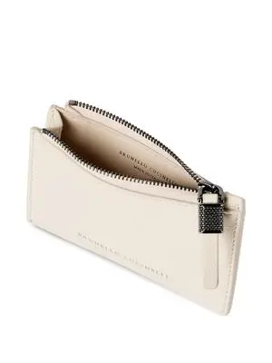 Brunello Cucinelli Grained Leather Card Case With Shiny Zipper Pull