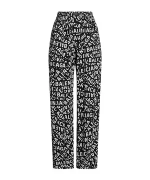 Balenciaga Logo-print Twill Wide-leg Trousers - Black
