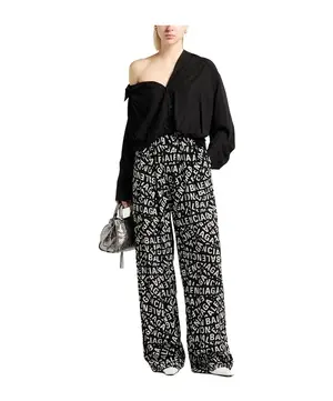 Balenciaga Logo-print Twill Wide-leg Trousers - Black