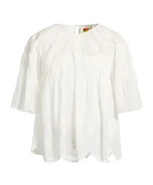Farm Rio Solid-color Lace Short Sleeves - White