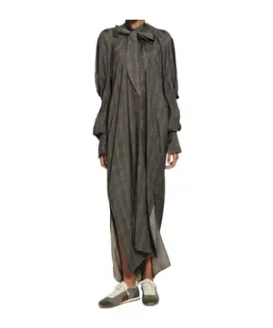 UMA WANG Geometric Print Pussy-bow Coat - Dark Blue