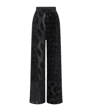MARINE SERRE Floral Velvet Paneled Drawstring Trousers - Black