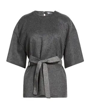 Brunello Cucinelli Wool Crewneck Short Sleeve Belted Top