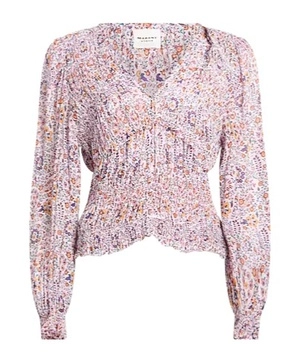 Isabel Marant Étoile Floral Print Crepe Long Sleeve V-neck Top