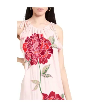 Farm Rio Sleeveless Maxi Dress With Floral Appliqué And Tassels