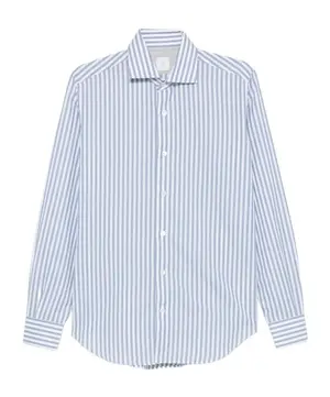Eleventy Vertical-stripe Spread-collar Shirt - Blue