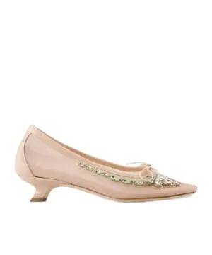 Simone Rocha Crystal Embellished Pointed Toe Low Heel Shoes - Nude