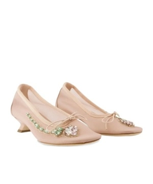 Simone Rocha Crystal Embellished Pointed Toe Low Heel Shoes - Nude