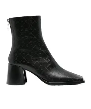 MARINE SERRE Monogram-embossed Square Toe Ankle Boots - Black