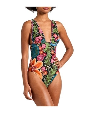 Farm Rio Floral Embroidered One Piece Swimsuit
