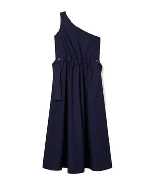 Tory Burch Tory Burch One-Shoulder Belted Cotton Dress Medium Navy