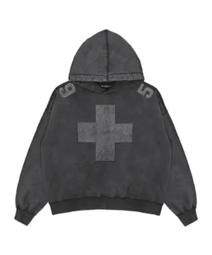MISBHV Embellished-cross Long-sleeved Hoodie - Washed Black