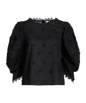 Farm Rio Loose Three-quarter Sleeve Top - Black