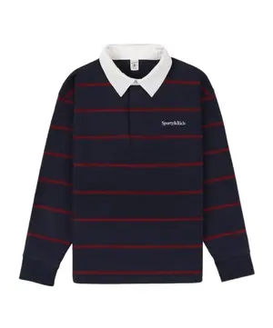 SPORTY  RICH Striped Long-sleeved Polo Shirt - Black