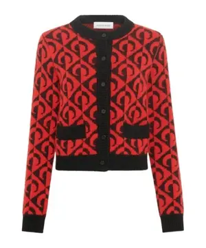 MARINE SERRE Moon Lozenge-knit Cardigan - Red