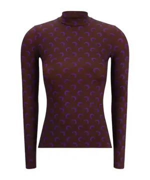 MARINE SERRE Moon-print High-neck Top - Brown