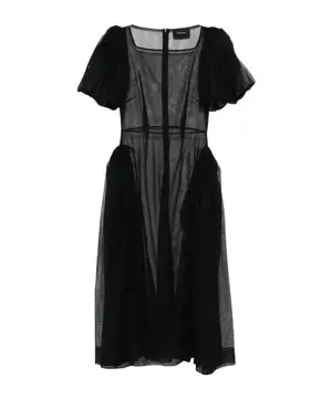 Simone Rocha Puff Sleeve Sheer Midi Dress - Black