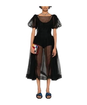 Simone Rocha Puff Sleeve Sheer Midi Dress