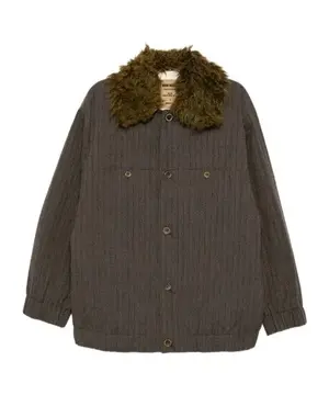 UMA WANG Trim Shirt Jacket With Faux Fur Collar - Grey Brown