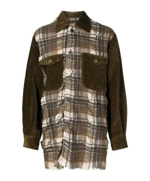 UMA WANG Plaid Paneled Jacket - Olive/blue