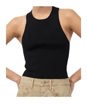 ST. AGNI Ribbed Racer-back Tank Top - Black
