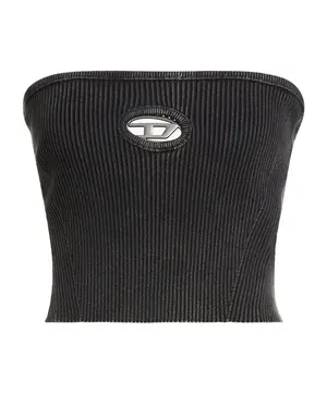 DIESEL® Ribbed Knit Bandeau Top With Appliqué And Cutout Detail - Black