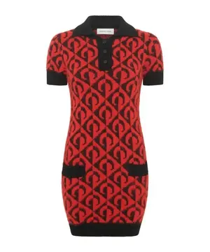 MARINE SERRE Moon Lozenge-knit Polo Dress