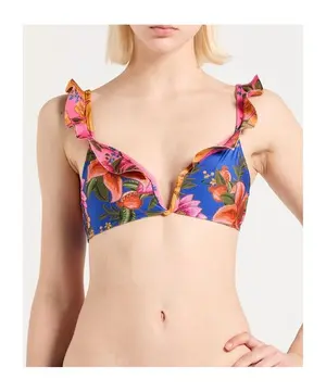 Farm Rio Floral Triangle Bikini Top With Ruffles