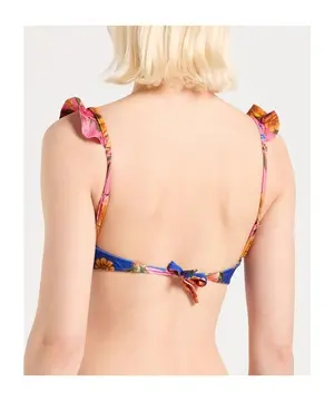 Farm Rio Floral Triangle Bikini Top With Ruffles