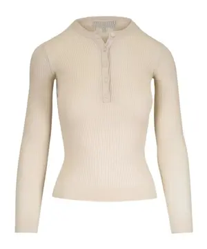 NILI LOTAN Bijoux Ribbed-knit Button-front Top