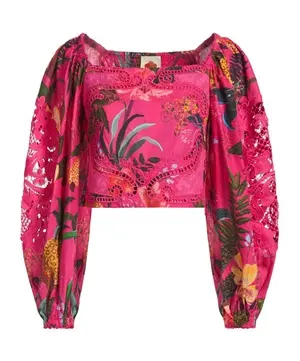 Farm Rio Floral Lace Cropped Top