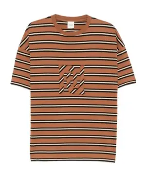 Nanushka Wren Monogram-patch Striped T-shirt - Brown