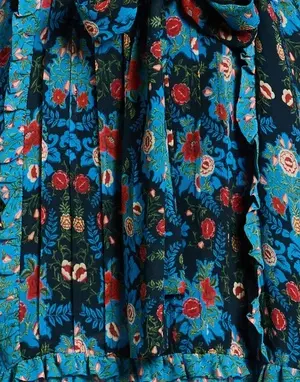 Farm Rio Floral Print High Neck Belted Dress - Blue