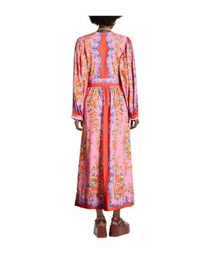 Farm Rio Floral Print Puff Sleeve Flared Maxi Dress
