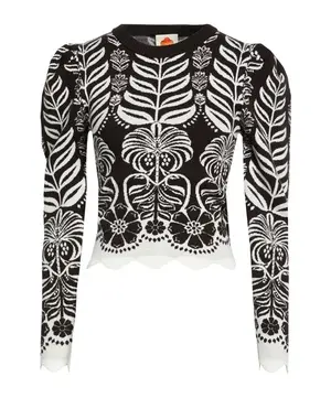 Farm Rio Floral Print Knit Top - Black